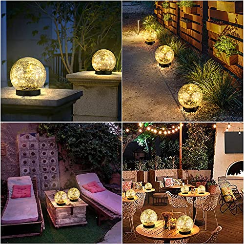 2-Pack Garden Solar Lights Decorative, Cracked Glass Solar Globe Lights Outdoor 30 LEDs, Waterproof Ball Lights for Yard Patio Lawn Pathway Walkway Halloween Christmas Outside Decor, 4.72", Warm White