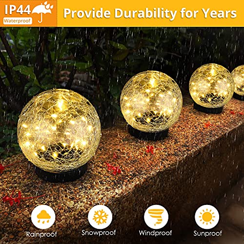 2-Pack Garden Solar Lights Decorative, Cracked Glass Solar Globe Lights Outdoor 30 LEDs, Waterproof Ball Lights for Yard Patio Lawn Pathway Walkway Halloween Christmas Outside Decor, 4.72", Warm White