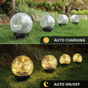 2-Pack Garden Solar Lights Decorative, Cracked Glass Solar Globe Lights Outdoor 30 LEDs, Waterproof Ball Lights for Yard Patio Lawn Pathway Walkway Halloween Christmas Outside Decor, 4.72", Warm White