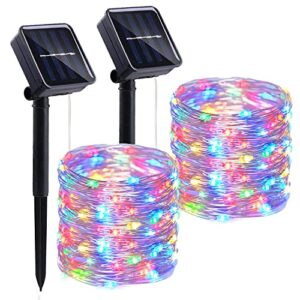 lightop solar string lights outdoor waterproof 2 pack 33ft 100led copper wire fairy light decoration for christmas wedding party terrace yard tree garden patio (multicolor)