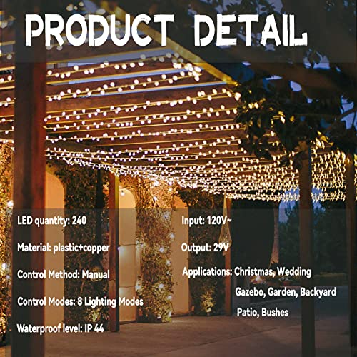 Eueasy Gazebo Lights Outdoor, 8ftx8ft Plug in Holiday Chandelier Fairy Lights 240 LED 8 Lighting Modes, Waterproof Curtain Lights for Gazebo, Party, Window, Garden (Warm White)