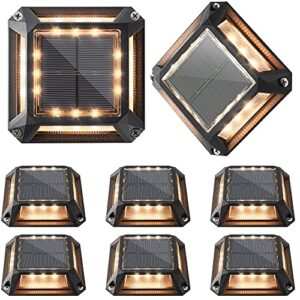 jackyled 8-pack solar deck lights solar powered dock lights ip68 waterproof outdoor led driveway marker lights step lighting for garden sidewalk pathway runway yard (warm white)