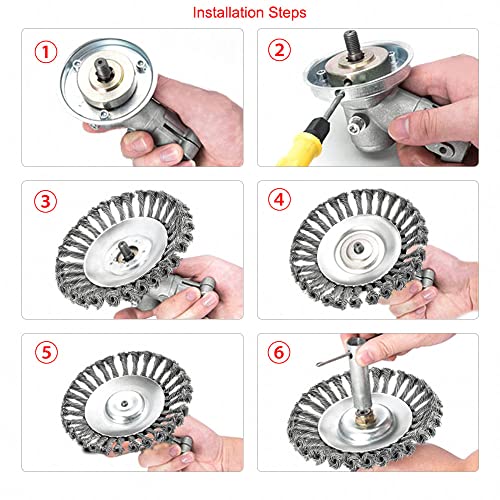 MOCW 6'' 8'' 2pcs Rotary Steel Wire Weed Brush Cutter Trimmer Head with Adapter for Husqvarna, Stihl, Ego, Oregon, and Hitachi Straight Shaft Trimmers for String Trimmers, Rust Removal, Lawn Mower