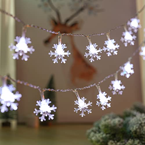 19.6 ft 40 LED White Snowflake String Lights Battery Powered Christmas Indoor Decorations, Waterproof Fairy Lights for Xmas Tree Garden Patio Bedroom Party Decor