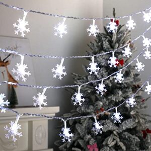 19.6 ft 40 LED White Snowflake String Lights Battery Powered Christmas Indoor Decorations, Waterproof Fairy Lights for Xmas Tree Garden Patio Bedroom Party Decor