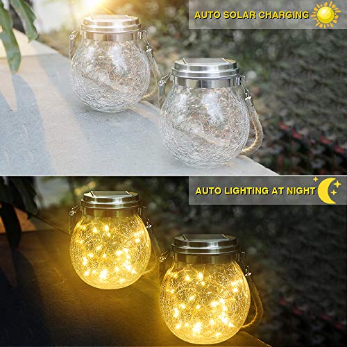 Solar Lanterns Outdoor Waterproof，2 Pack Solar Decorative Lantern 30 LED Hanging Solar Powered Lights for Garden Patio Backyard Tree Landscape Decorative (Warm White)