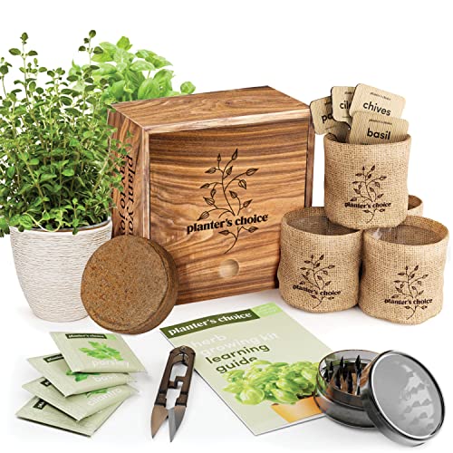 Herb Garden Starter Kit Deluxe - Culinary Herb Gardening Seeds for Indoor Home Planting with Wooden Gift Box - Perfect Kitchen Cooking Gift for Women or Men Gardener. Unusual Adult Plant Growing Gifts