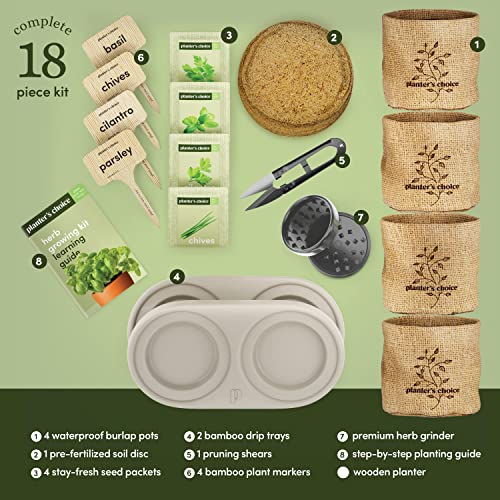 Herb Garden Starter Kit Deluxe - Culinary Herb Gardening Seeds for Indoor Home Planting with Wooden Gift Box - Perfect Kitchen Cooking Gift for Women or Men Gardener. Unusual Adult Plant Growing Gifts