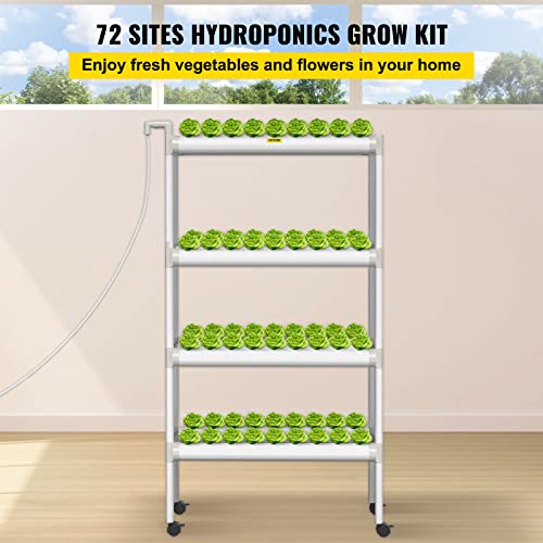 VEVOR Hydroponics Growing System, 72 Sites 8 Food-Grade PVC-U Pipes, 4 Layers Indoor Planting Kit with Water Pump, Timer, Nest Basket, Sponge, for Fruits, Vegetables, Herbs, White