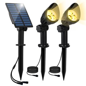 coreslux solar spotlights outdoor garden lights, super bright 6 led bead landscape spotlights ip65 waterproof adjustable solar spot lights for patio yard garden pathway (warm light)