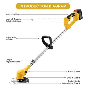 Electric Weed Wacker String Trimmer, 3 in 1 Cordless Weed Eater Lawn Grass Edger with 2 Batteries & 1 Quick Charger for Garden and Yard (Yellow)