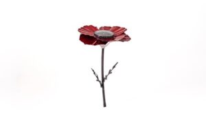 desert steel flower solar light – (red poppy – 18″ h x 11.5″ w) – 20 lumen led garden light & pathway lamp