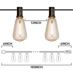 Vanthylit Outdoor String Light 15FT Patio String Lights with LED Filament Bulb Waterproof Lights Retro Vintage Edison Bulbs for Backyard Patio Bistro Party Garden Connectable