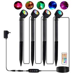 low voltage spotlights outdoor landscape lights, 12w led landscape lighting waterproof spotlight, rgb spotlights 4 pack 360° adjustable, remote control christmas decorative for yard garden house patio