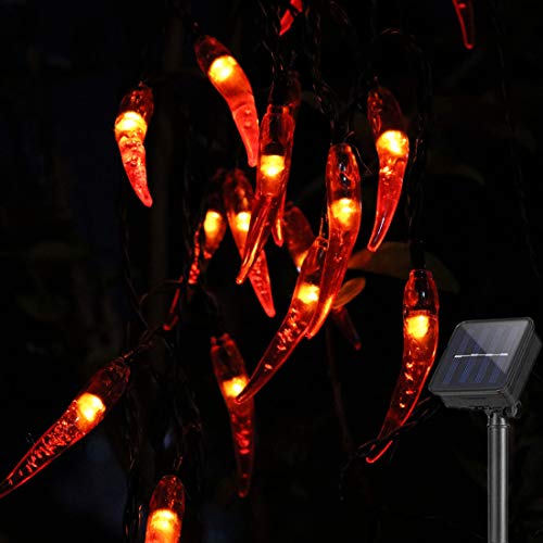 Amants01 Solar Chili String Lights,Red Chili Pepper String Lights 50 LEDs Solar String Lights for Home,Gardens,Park,Patios Decoration,Party,Wedding,Xmas,Chinese New Year.