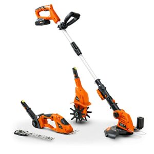 superhandy 3 in 1 tiller, weed wacker, hedge trimmer, & garden shear – cordless battery 20v 2ah, lightweight – for all-in-1 landscaping