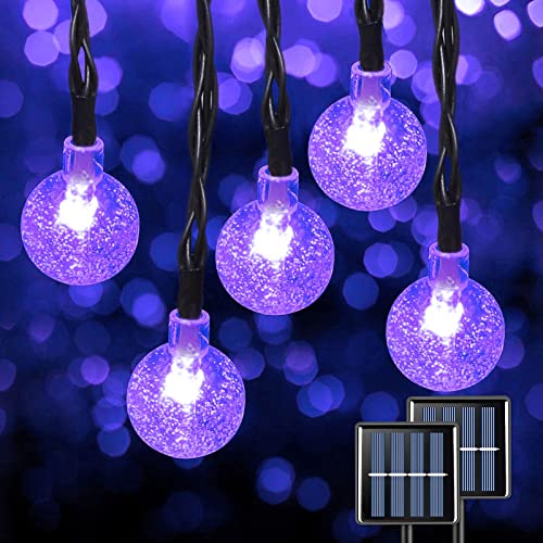 JMEXSUSS 2 Pack Solar String Lights Outdoor, Total 41.6 FT 60 LED Crystal Globe Christmas Lights, 8 Modes Solar Powered Halloween Lights for Patio Porch Garden Halloween Decorations(Purple)