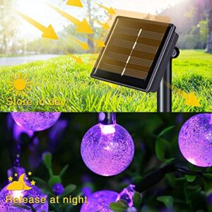 JMEXSUSS 2 Pack Solar String Lights Outdoor, Total 41.6 FT 60 LED Crystal Globe Christmas Lights, 8 Modes Solar Powered Halloween Lights for Patio Porch Garden Halloween Decorations(Purple)