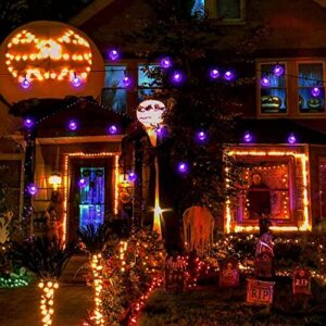 JMEXSUSS 2 Pack Solar String Lights Outdoor, Total 41.6 FT 60 LED Crystal Globe Christmas Lights, 8 Modes Solar Powered Halloween Lights for Patio Porch Garden Halloween Decorations(Purple)