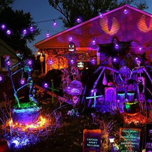 JMEXSUSS 2 Pack Solar String Lights Outdoor, Total 41.6 FT 60 LED Crystal Globe Christmas Lights, 8 Modes Solar Powered Halloween Lights for Patio Porch Garden Halloween Decorations(Purple)