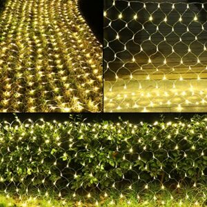 Yeghujar Christmas LED Net Lights, 390 LED 11.8ft x 5ft 8 Modes Mesh Fairy String Lights, Xmas Decorative Lights for Christmas Trees, Bushes, Weddings, Garden, Indoor Outdoor Decorations (Warm White)