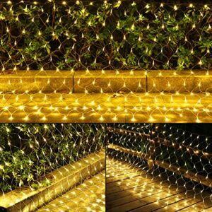 Yeghujar Christmas LED Net Lights, 390 LED 11.8ft x 5ft 8 Modes Mesh Fairy String Lights, Xmas Decorative Lights for Christmas Trees, Bushes, Weddings, Garden, Indoor Outdoor Decorations (Warm White)