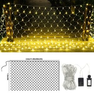 Yeghujar Christmas LED Net Lights, 390 LED 11.8ft x 5ft 8 Modes Mesh Fairy String Lights, Xmas Decorative Lights for Christmas Trees, Bushes, Weddings, Garden, Indoor Outdoor Decorations (Warm White)