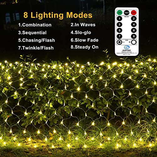 Yeghujar Christmas LED Net Lights, 390 LED 11.8ft x 5ft 8 Modes Mesh Fairy String Lights, Xmas Decorative Lights for Christmas Trees, Bushes, Weddings, Garden, Indoor Outdoor Decorations (Warm White)