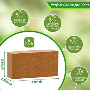 Riare 6pcs Organic Coco Coir Bricks Soil Blocks- 100% Natural Compressed Coco Peat Brick Coconut Fiber Substrate with Low EC& pH Balance, High Expansion Coco Coir Pith Coconut Husk for Garden