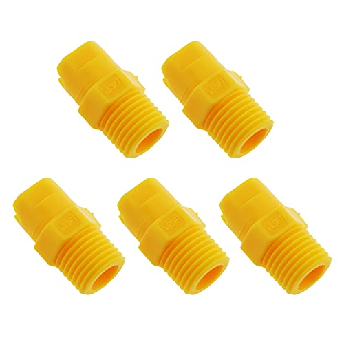 E-outstanding 5-Pack Flat Fan Spray Tip 1/4" BSP Male Thread PP Plastic Standard Veejet Yellow Nozzles, 80 Degree