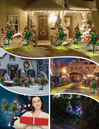 Solar Christmas Decorations Tree Lights Outdoor Waterproof, 20LED-Lights Solar Yard Decorative, Solar Stake Lights Xmas Tree Garden Decor with Constant & Flashing Modes for Pathway Lawn Patio, 2PCS