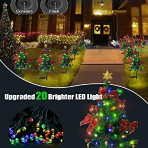 Solar Christmas Decorations Tree Lights Outdoor Waterproof, 20LED-Lights Solar Yard Decorative, Solar Stake Lights Xmas Tree Garden Decor with Constant & Flashing Modes for Pathway Lawn Patio, 2PCS