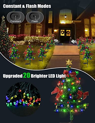 Solar Christmas Decorations Tree Lights Outdoor Waterproof, 20LED-Lights Solar Yard Decorative, Solar Stake Lights Xmas Tree Garden Decor with Constant & Flashing Modes for Pathway Lawn Patio, 2PCS