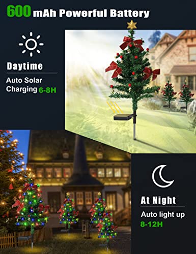 Solar Christmas Decorations Tree Lights Outdoor Waterproof, 20LED-Lights Solar Yard Decorative, Solar Stake Lights Xmas Tree Garden Decor with Constant & Flashing Modes for Pathway Lawn Patio, 2PCS