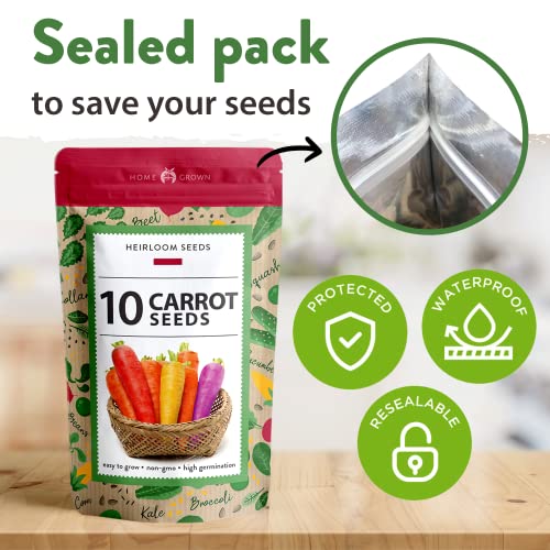 10 Heirloom Carrot Seeds - 2500+ Rainbow Carrot Seeds - High Germinating Vegetable Seeds Sourced in USA - Carrot Seeds for Planting Indoors or Outdoors Home Garden