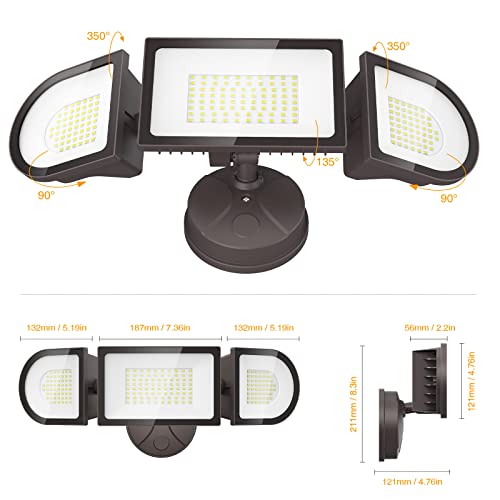 Onforu 100W LED Security Light, 9000LM Outdoor Indoor Flood Light with 3 Adjustable Heads, IP65 Waterproof LED Exterior Floodlight, 6500K White Wall Mount Security Light for Garden, Garage, Yard, Eave