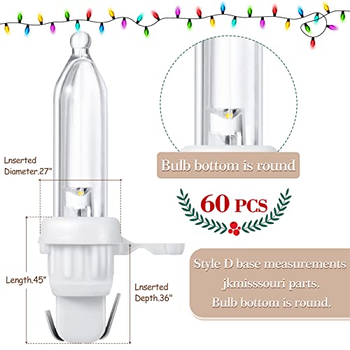 Remagr 60 Pcs Christmas LED Replacement Bulb Mini Wide Angle Xmas Tree Light Outdoor String for Garden Party Decor (White Base with Warm White Bulb)