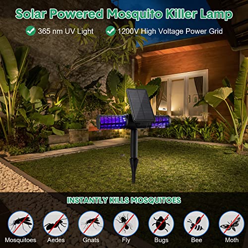 Kittmip 2 Pack Bug Zapper Solar Powered Led Mosquito and Insect Bug Zapper Light Outdoor Mosquito Traps Repellent Path Light for Garden Lawn Patio, Purple