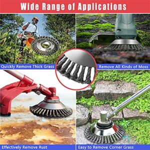 NeJesZoe 8 Inch Steel Wire Brush Cutter Trimmer Head Sets Weeds Blade Cutter Replacement for String Trimmers, Gardening Lawnmower, Moss Grass Rust Removal (1 Brush&2 Pack Different Adapter Kits)