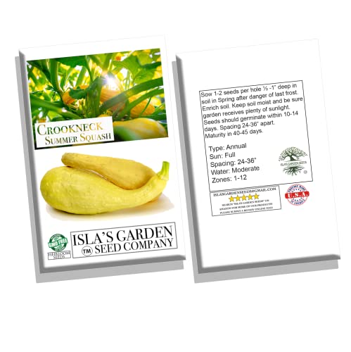 Crookneck Summer Squash Seeds for Planting, 30+ Heirloom Seeds Per Packet, (Isla's Garden Seeds), Non GMO Seeds, Botanical Name: Cucurbita moschata, Great Home Garden Gift