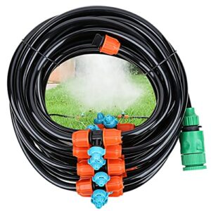 yulaiyoen drip irrigation kit misting system, 32.8ft (10m) 3/8 inch blank distribution tubing with 10 nozzles and 1 universal adapter, diy patio misting cooling kit