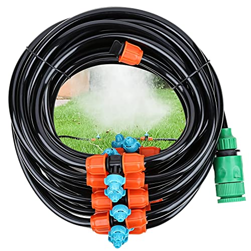 Yulaiyoen Drip Irrigation Kit Misting System, 32.8FT (10M) 3/8 inch Blank Distribution Tubing with 10 Nozzles and 1 Universal Adapter, DIY Patio Misting Cooling Kit