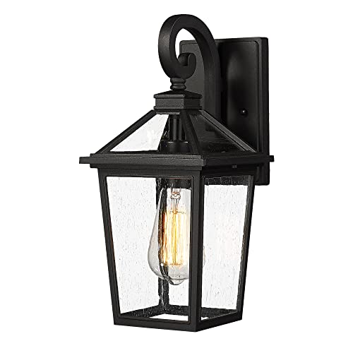 zeyu Farmhouse Outdoor Front Porch Light, 14 Inch Exterior Wall Sconce Light for House Garden, Cast Aluminum with Seeded Glass, Black Finish, ZX58B BK