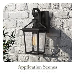 zeyu Farmhouse Outdoor Front Porch Light, 14 Inch Exterior Wall Sconce Light for House Garden, Cast Aluminum with Seeded Glass, Black Finish, ZX58B BK