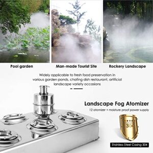 TOPQSC Mist Maker Fogger Humidifier for Gardening and Pond Use,12 Head Stainless Steel Ultrasonic Mist Humidifier