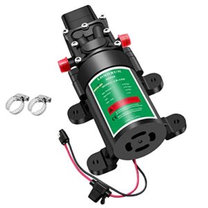 longrun fresh water pump 12v dc diaphragm pumps with adjustable pressure switch, 4.5l/min 1.2gpm 85 psi self priming sprayer pump for rv/camper/marine/boat/garden lawn