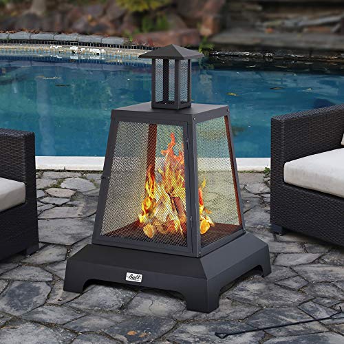 Chimenea Fireplace Outdoor Fireplace Fire Pit Wood Burning Fire Pit Patio Square Iron Fire Pit 27.5" Large Fire Pits Fire Poker Mesh Spark Screen Chimney Charcoal Grid for Garden, Backyard