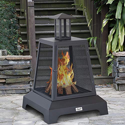 Chimenea Fireplace Outdoor Fireplace Fire Pit Wood Burning Fire Pit Patio Square Iron Fire Pit 27.5" Large Fire Pits Fire Poker Mesh Spark Screen Chimney Charcoal Grid for Garden, Backyard