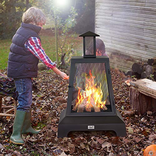 Chimenea Fireplace Outdoor Fireplace Fire Pit Wood Burning Fire Pit Patio Square Iron Fire Pit 27.5" Large Fire Pits Fire Poker Mesh Spark Screen Chimney Charcoal Grid for Garden, Backyard