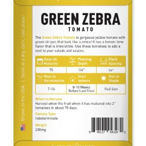 Green Zebra Tomato Seeds for Planting Heirloom Non-GMO Seeds for Home Garden Vegetables Makes a Great Gift for Gardening by Gardeners Basics